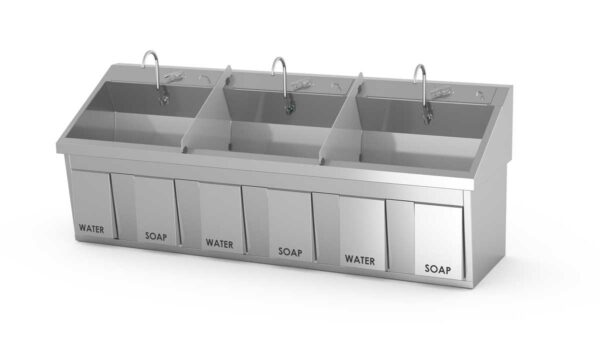 Scrub Sink, Three Station, Knee Operated Scrub Sink-(Cat.#SS96)