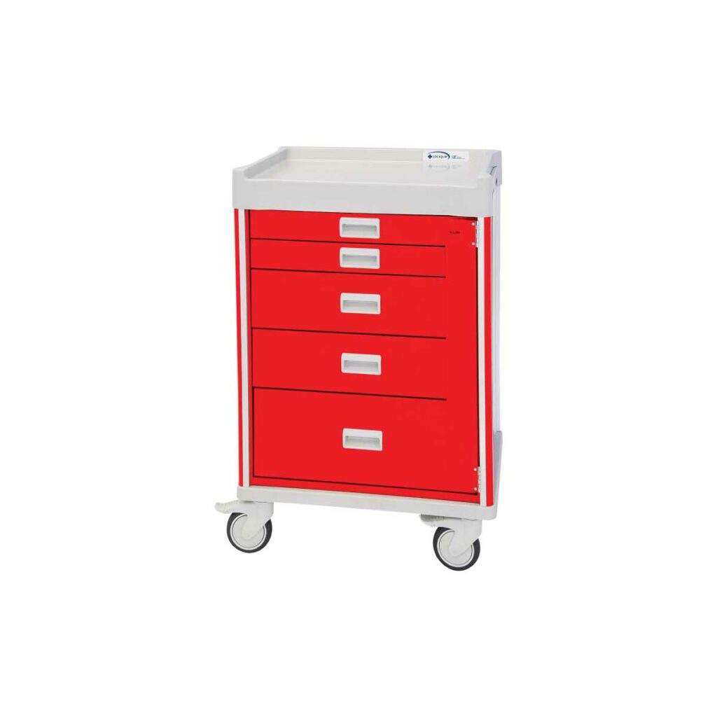 Crash Cart, 41” Tall, Full Breakaway Lock Rail, Five Soft-Close Drawers ...
